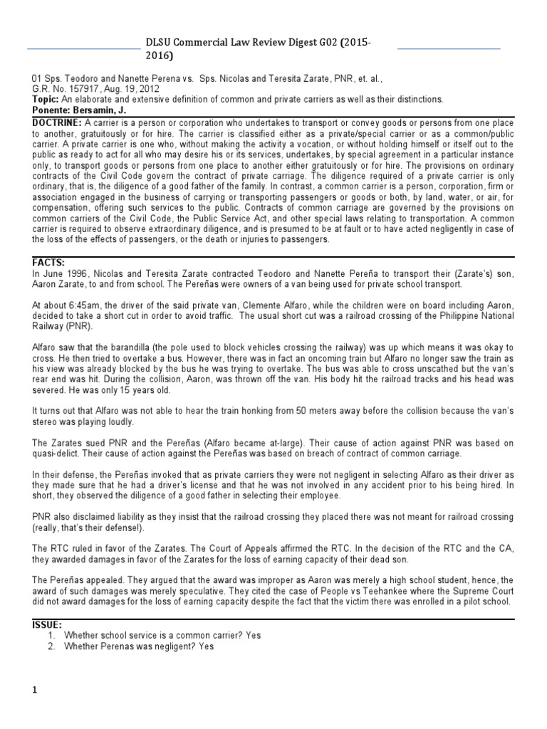 DLSU Commercial Law Review Digest G02 (2015-2016) | PDF | Common ...