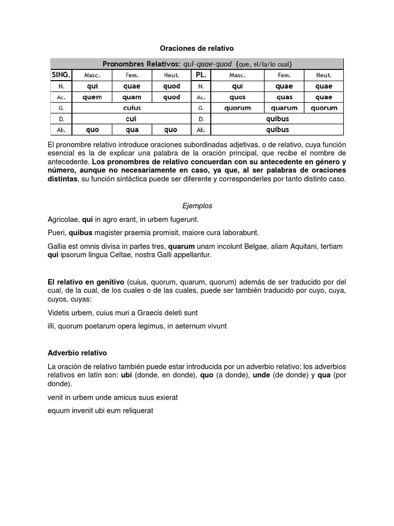 Oraciones de Relativo Latín | PDF