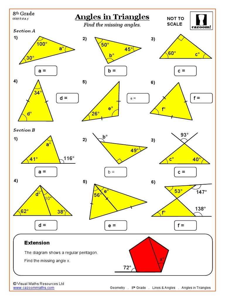 Geometry - Lines and Angles - Angles in Triangles - US | PDF | Triangle ...
