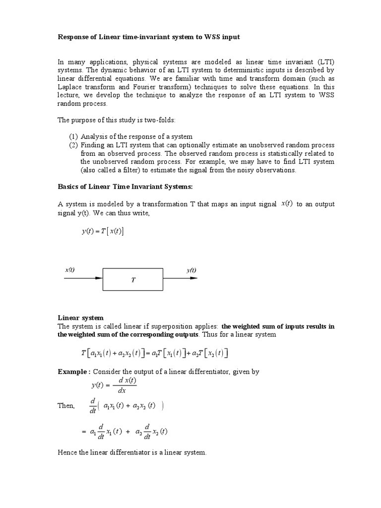 Response of Linear Time-Invariant System To WSS Input: X T To An Output | PDF | Electronics ...