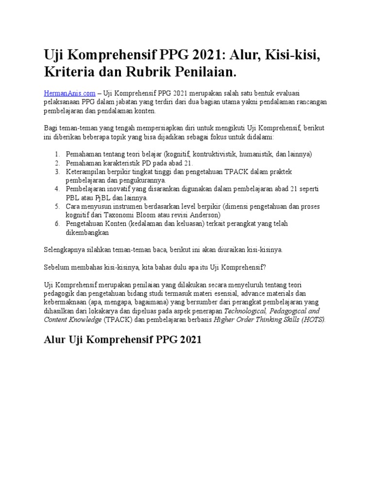 Uji Komprehensif PPG 2021 | PDF | Karier & Perkembangan | Seni