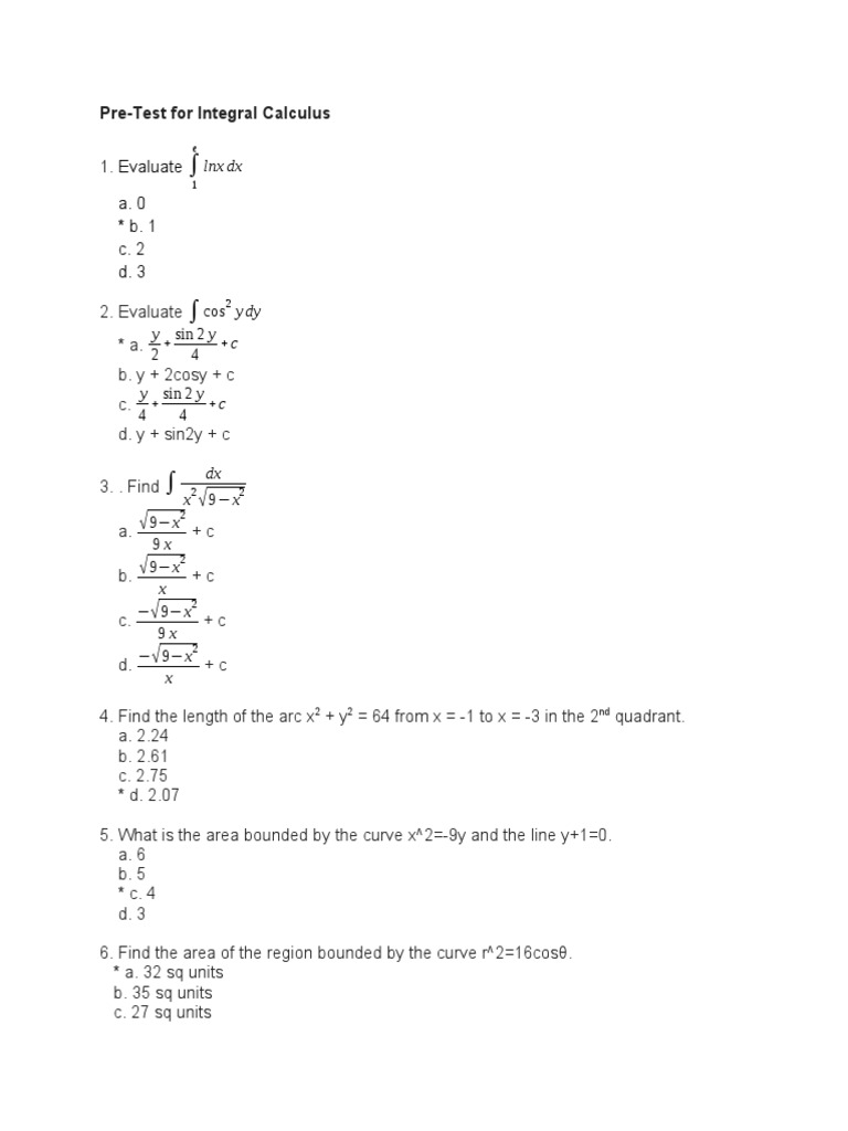 Pre-Test For Integral Calculus | PDF | Teaching Methods & Materials ...