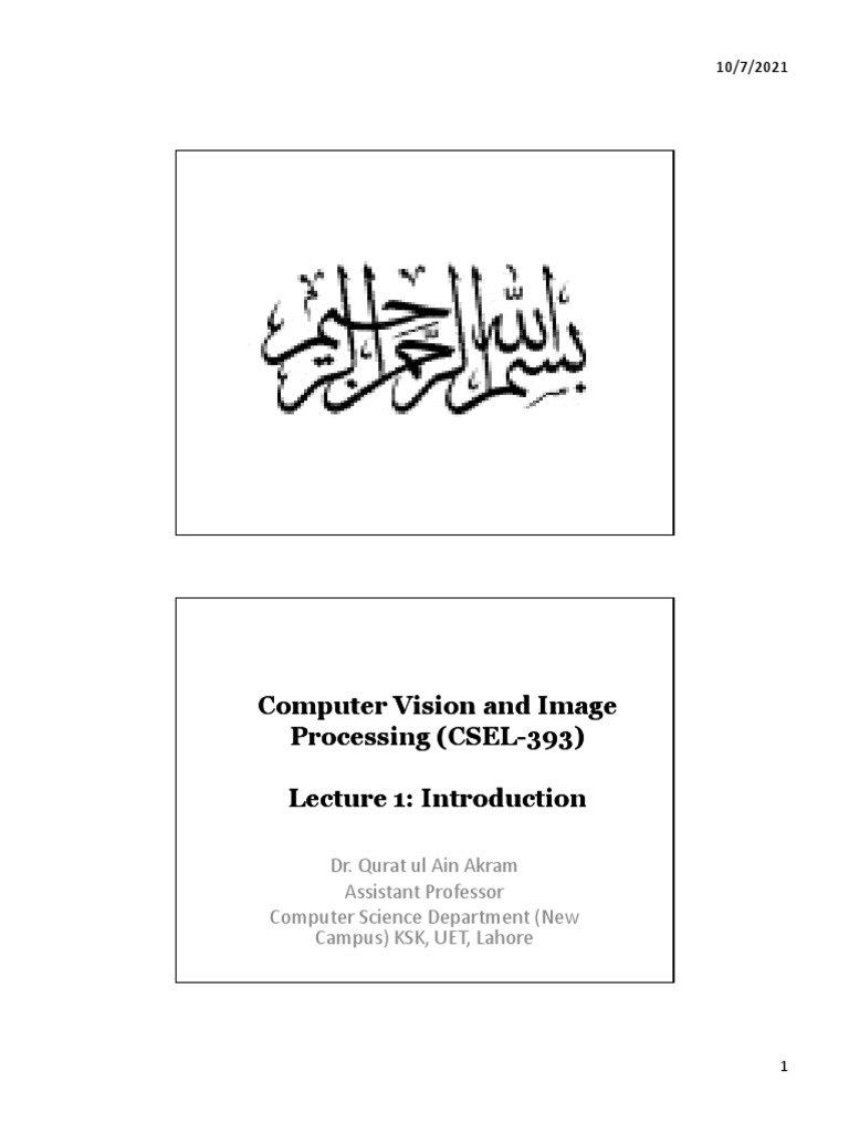 Computer Vision and Image Computer Vision and Image Processing (CSEL Processing (CSEL - 393) 393 ...