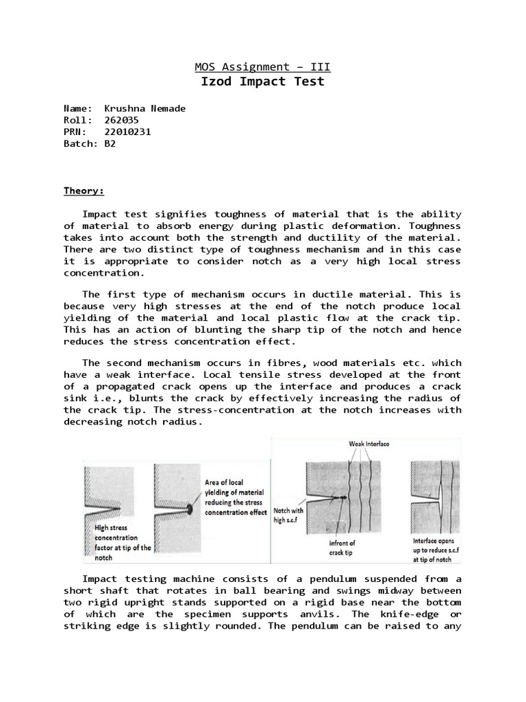 Izod Impact Test: MOS Assignment - III | PDF | Fracture | Fracture ...
