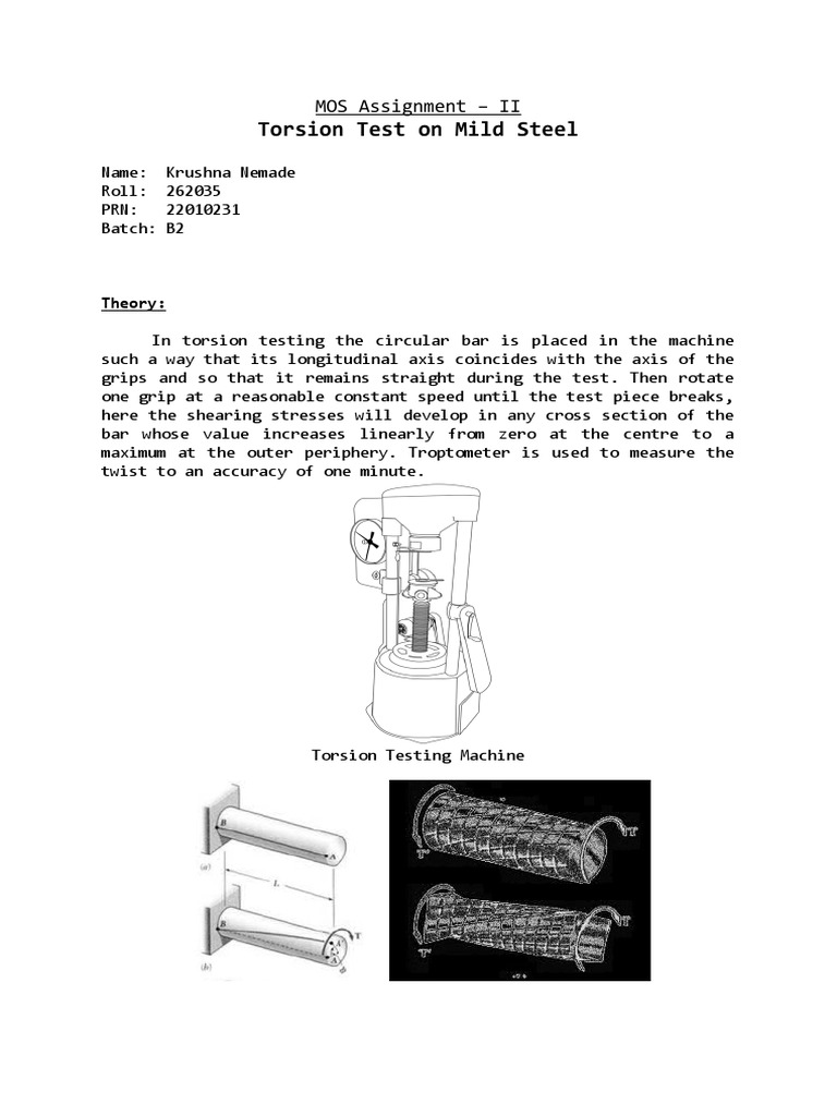 Torsion Test On Mild Steel Mos Assignment Ii Pdf Fracture