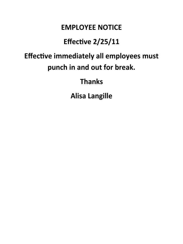 EMPLOYEE NOTICE Breaks | PDF
