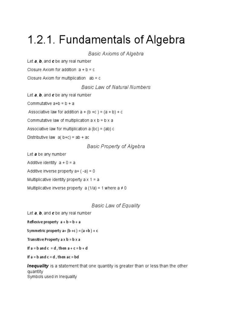 1.2.1. Fundamentals of Algebra | PDF