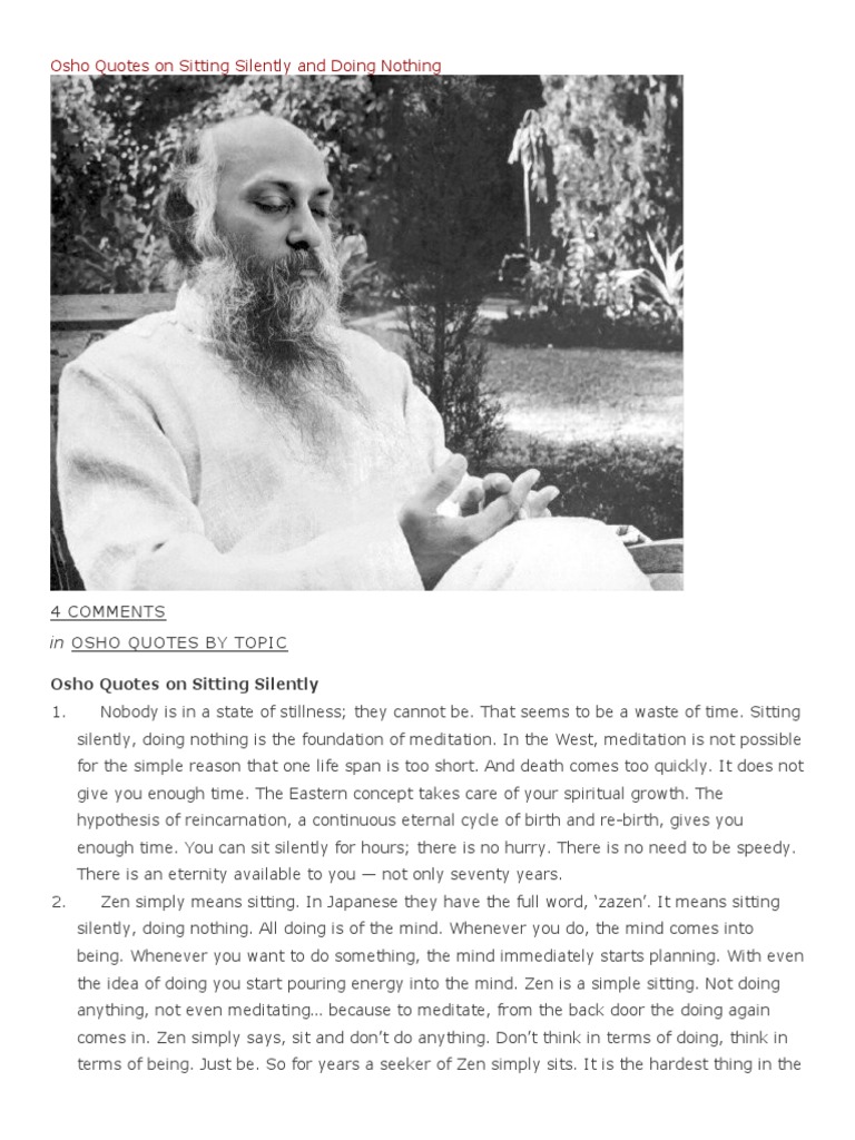 Osho Quotes On Sitting Silently and Doing Nothing | PDF | Meditation | Zen