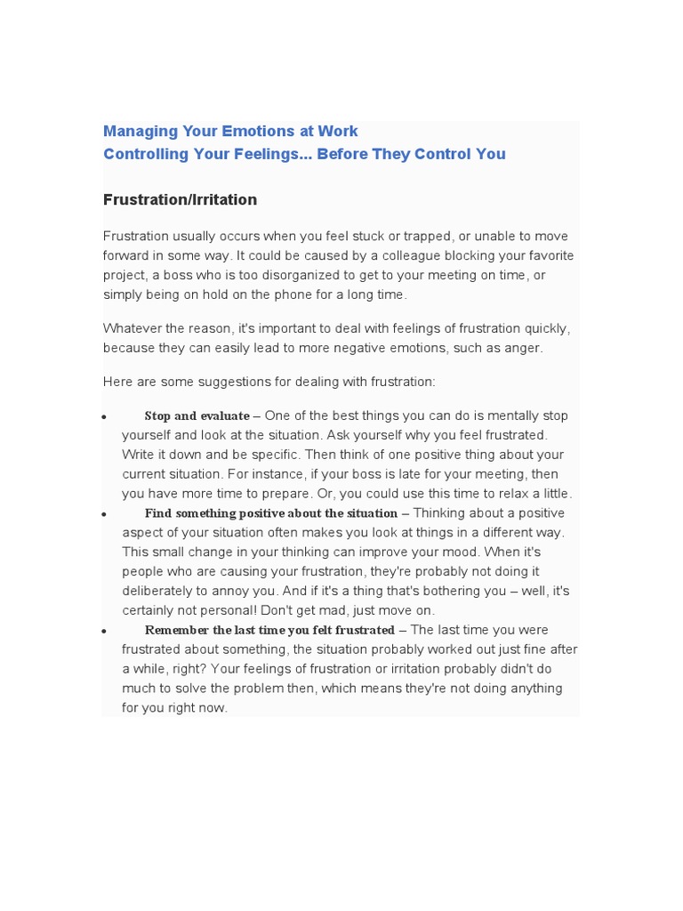 Mastering Your Emotions: Strategies for Managing Frustration, Worry ...