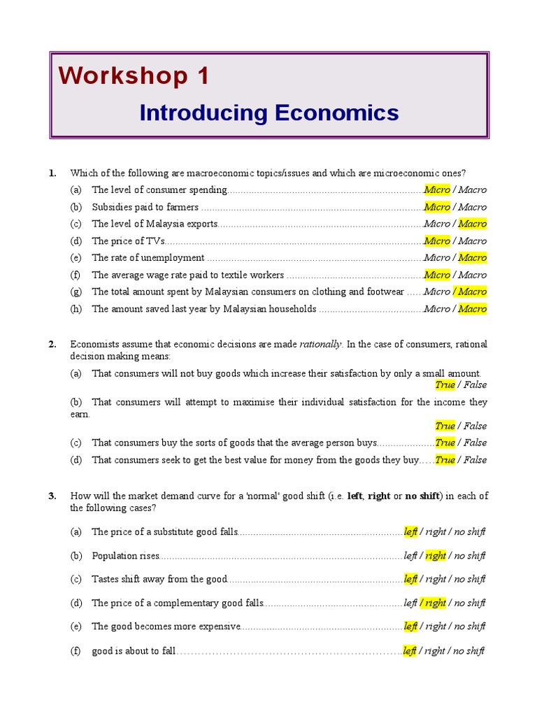 Workshop 1 Introducing To Economics | PDF | Macroeconomics | Microeconomics