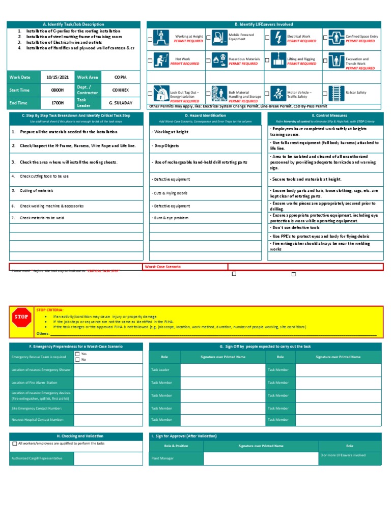 A. Identify Task/Job Description B. Identify Lifesavers Involved | PDF | Personal Protective ...