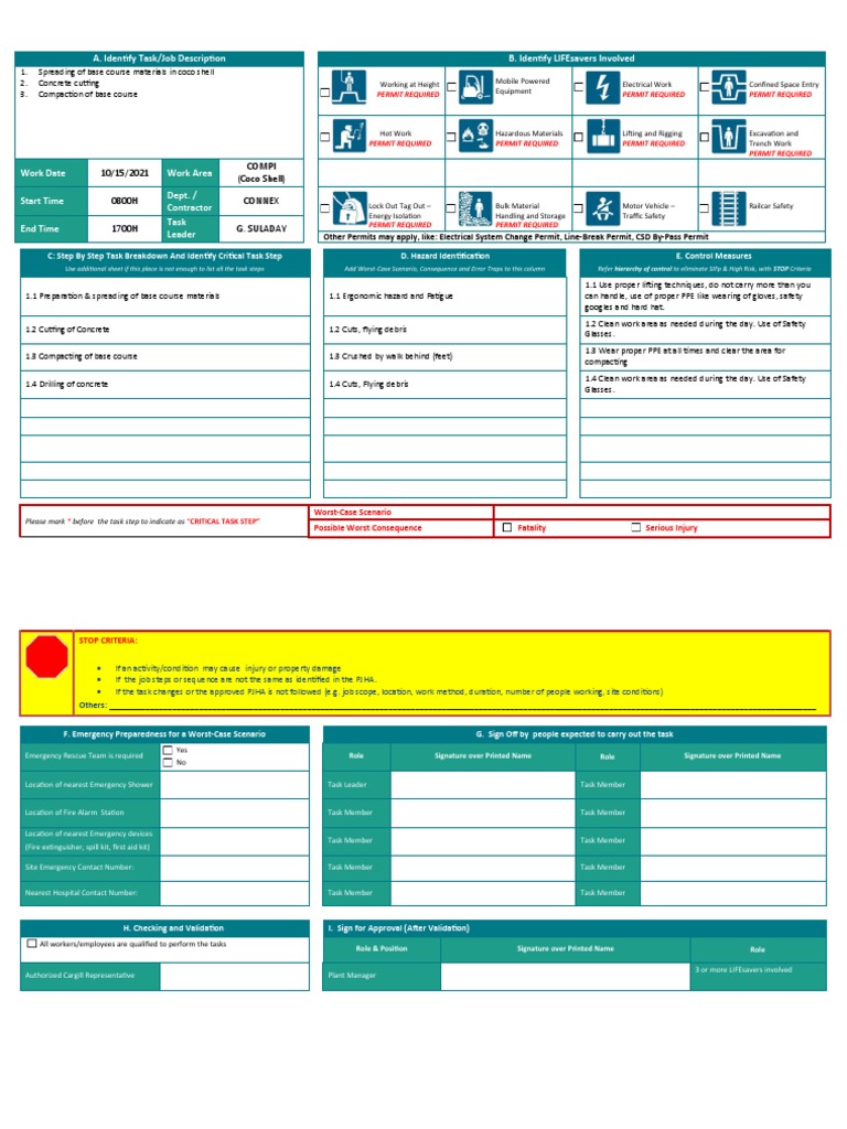 PJHA Form - Compi (Coco Shell) | PDF | Personal Protective Equipment ...