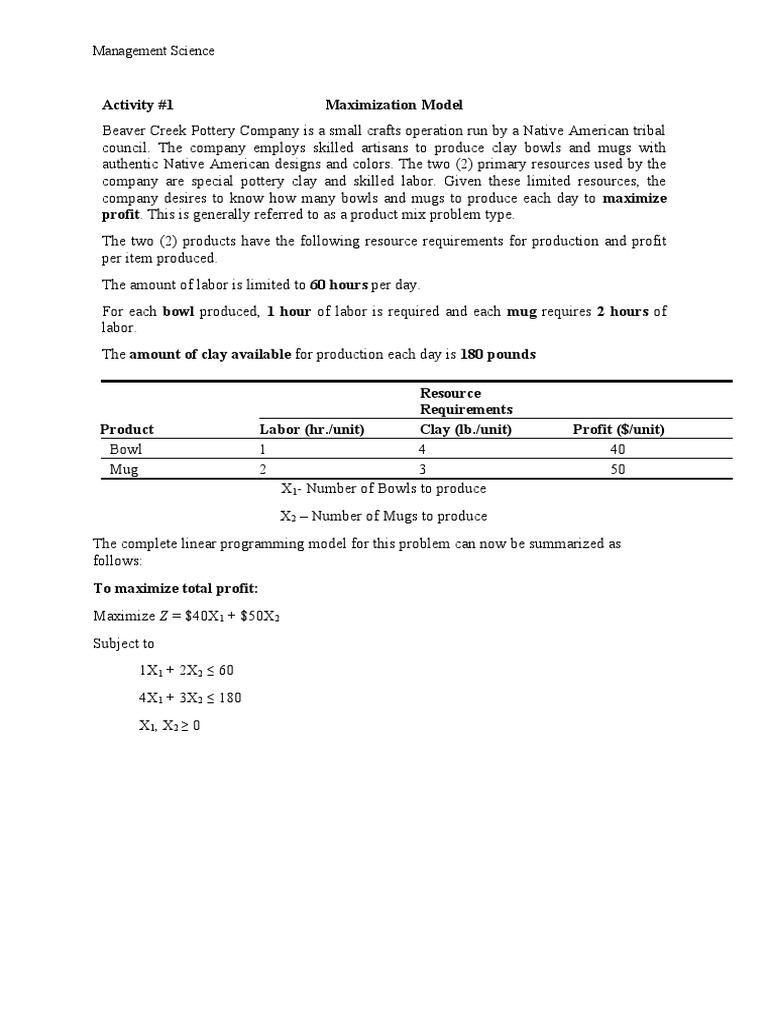 Optimizing Product Mix and Minimizing Costs: Two Linear Programming ...