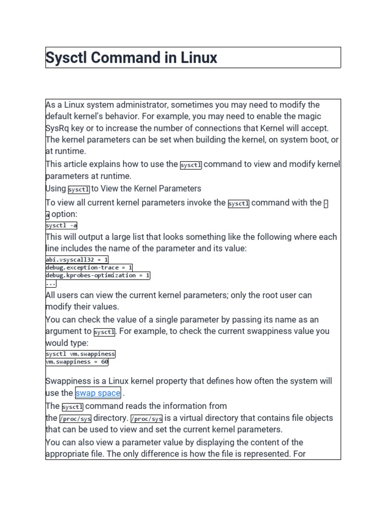 Sysctl Command in Linux: Using To View The Kernel Parameters | Download Free PDF | Parameter ...