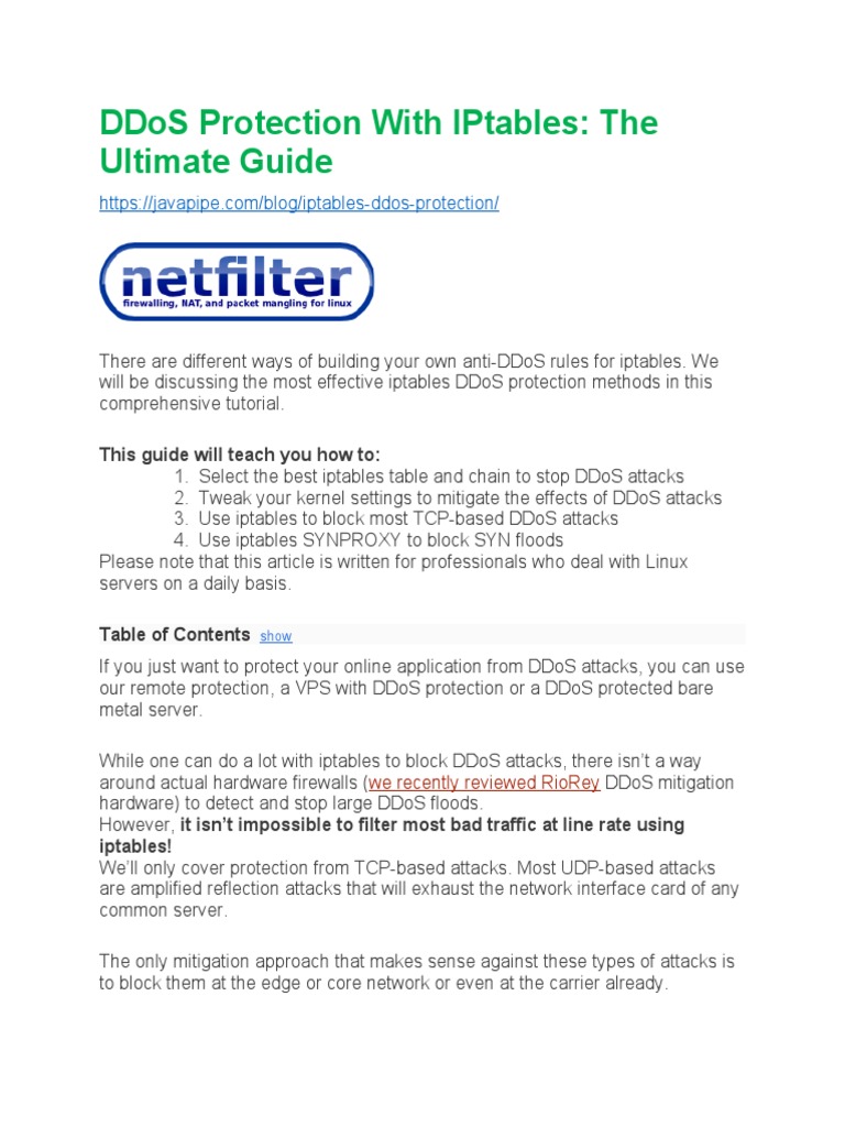 Ddos Protection With Iptables: The Ultimate Guide: This Guide Will Teach You How To | PDF ...