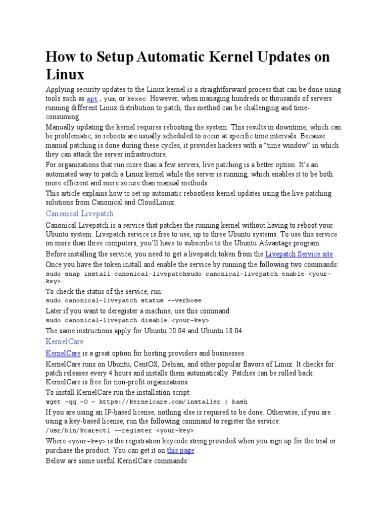 How To Setup Automatic Kernel Updates On Linux Canonical Livepatch Pdf Linux Computing