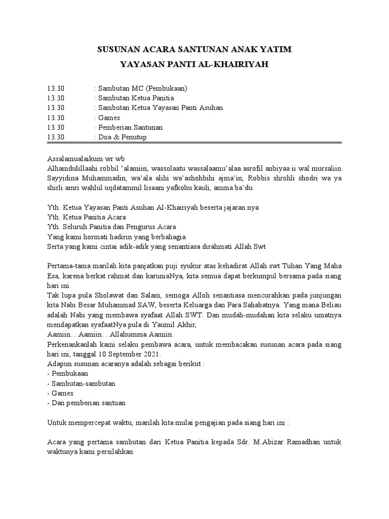 Susunan Acara Santunan Anak Yatim | PDF | Agama & Spiritualitas