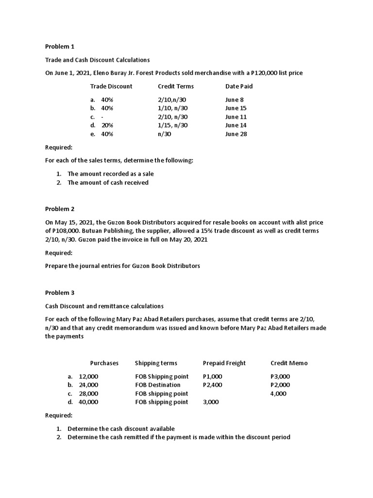 Exercises - Sept. 29 | PDF | Discounts And Allowances | List Price