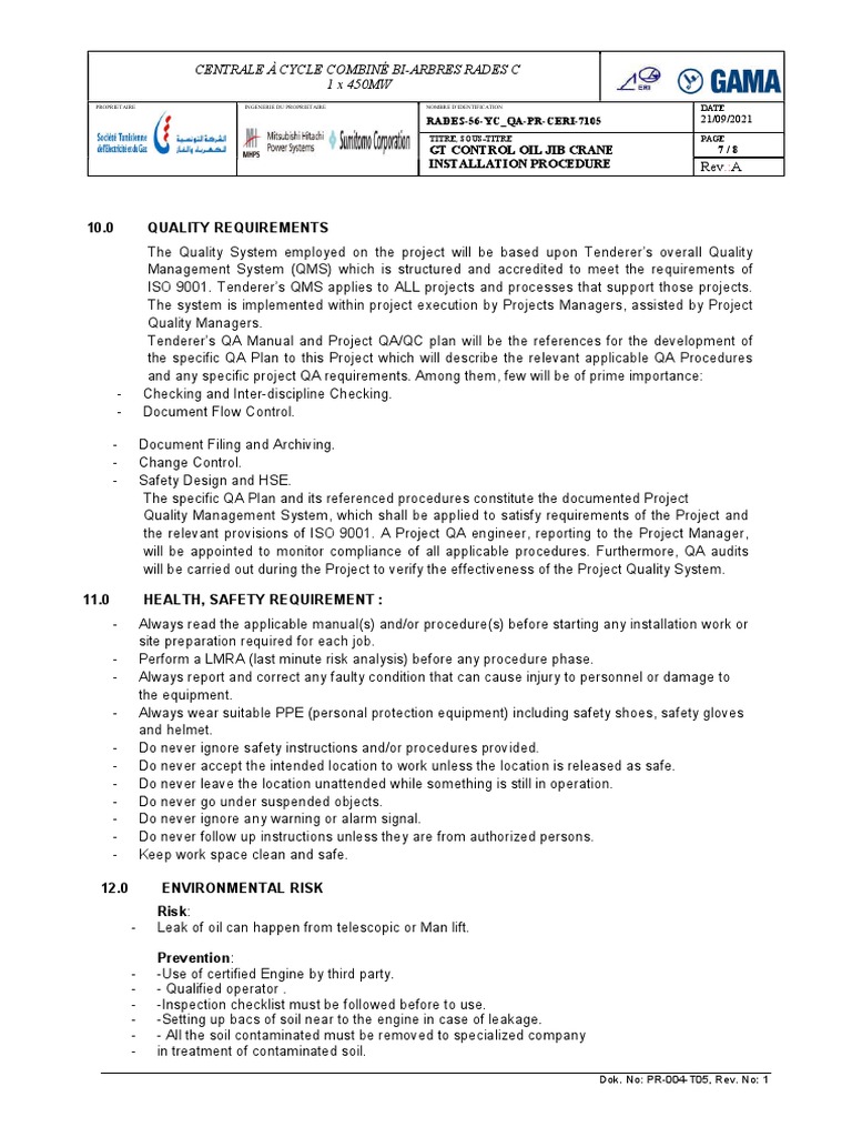 GT Control Oil Jib Crane Installation Procedure: 21/09/2021 7 / 8 RADES ...