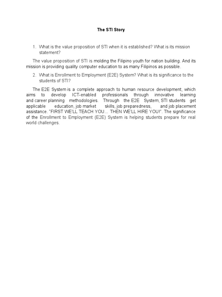 STI's E2E System: Bridging Education and Employment | PDF