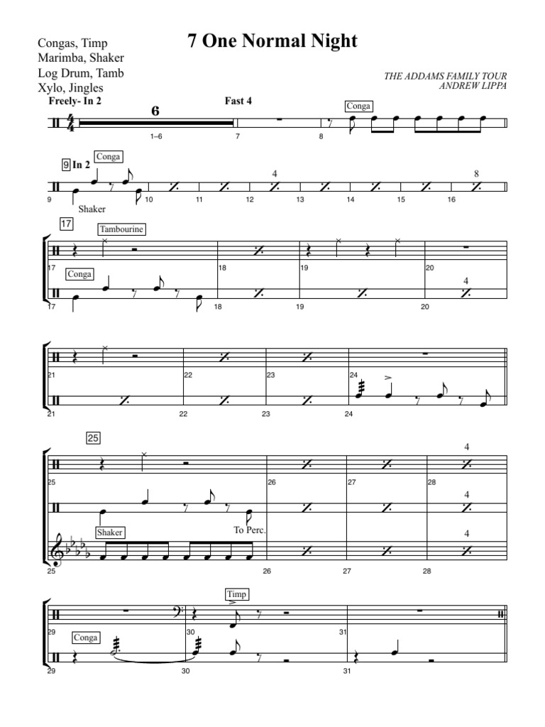 Addams Family 7 One Normal Night - Percussion | PDF | Music Production ...