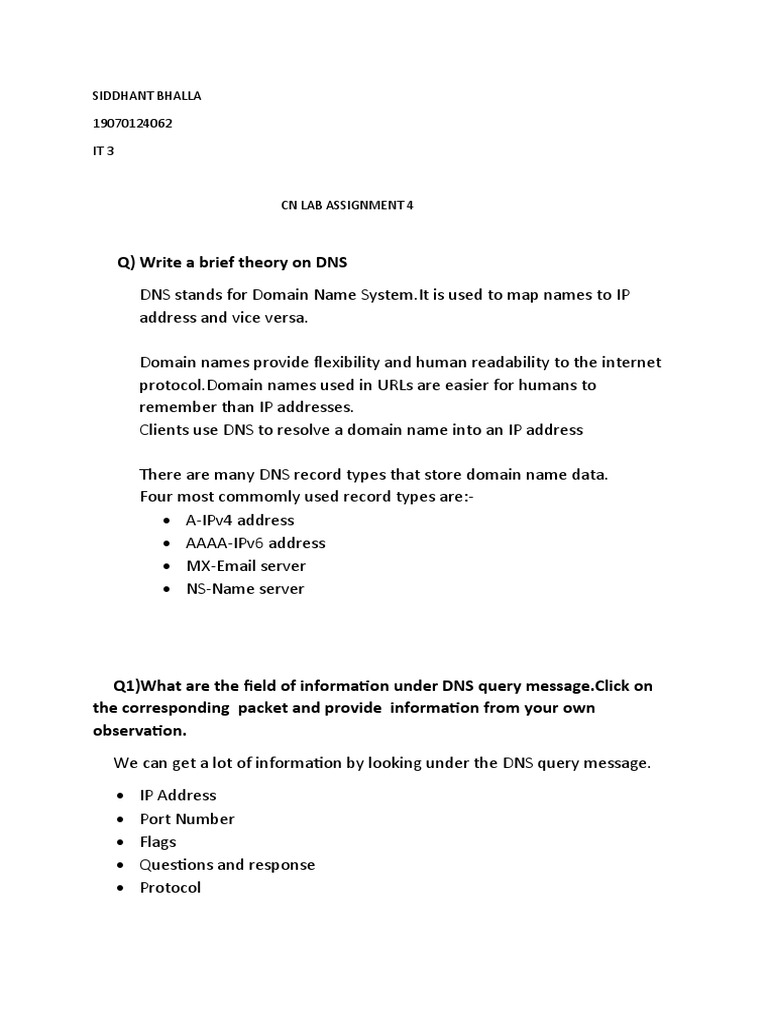 Siddhant Bhalla 19070124062 IT3 | PDF | Domain Name System | Application Layer Protocols