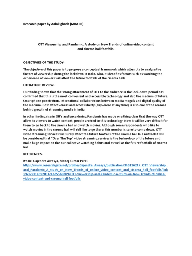 Research Paper by Aalok Ghosh | Download Free PDF | Movie Theater ...