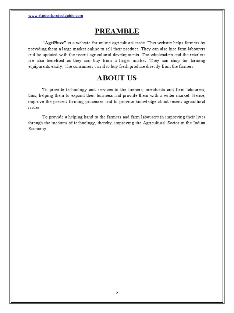 Preamble: "Agribuzz" Is A Website For Online Agricultural Trade. This ...