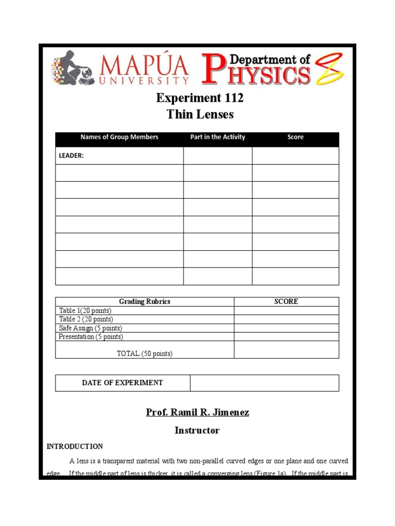 Experiment 112 Thin Lenses OL2 | PDF | Atomic | Electromagnetic Radiation