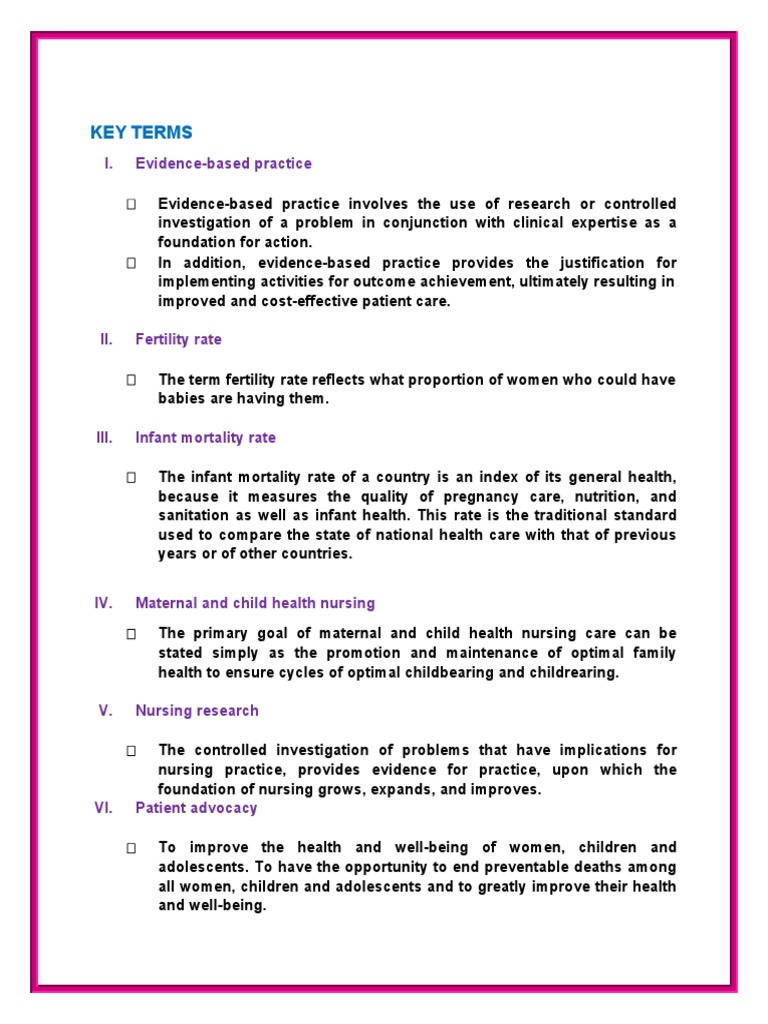 Maternal and Child Health Nursing Key Terms | PDF | Health Care ...