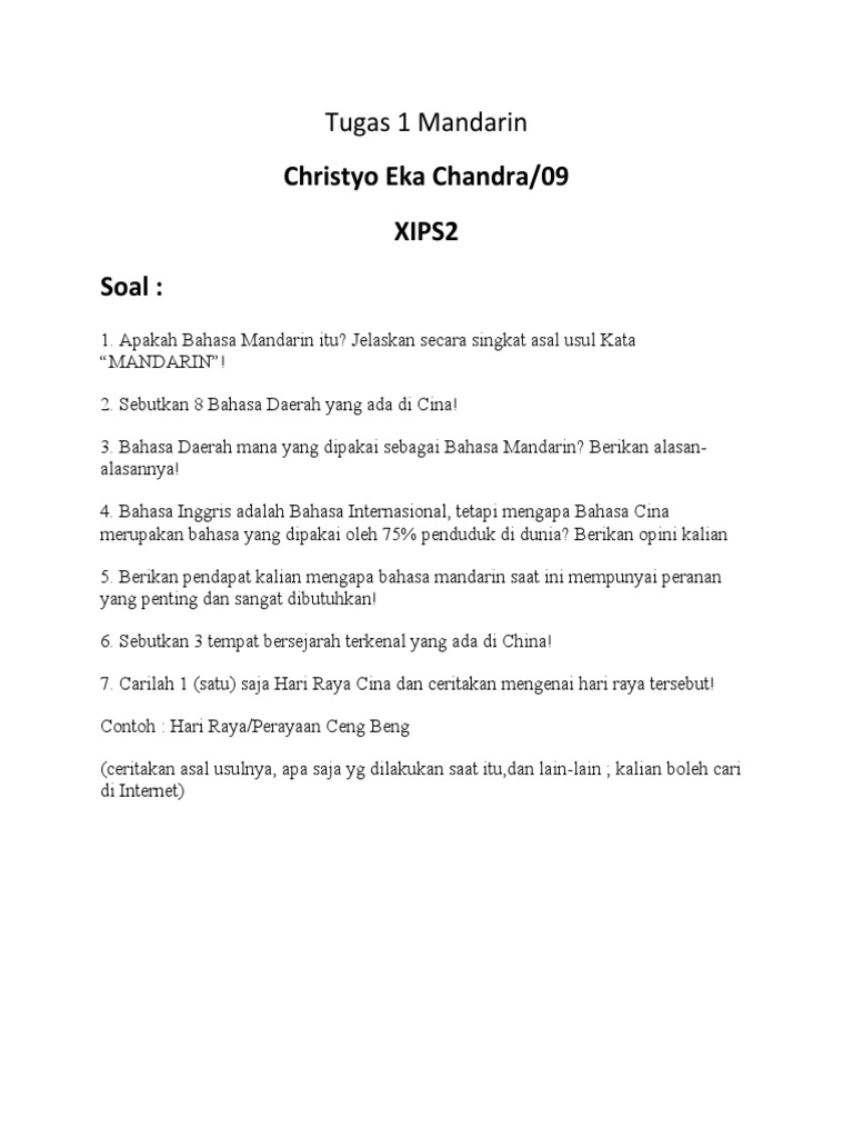 Tugas 1 Mandarin Mengenal Negara Dan Bahasa Cina | PDF