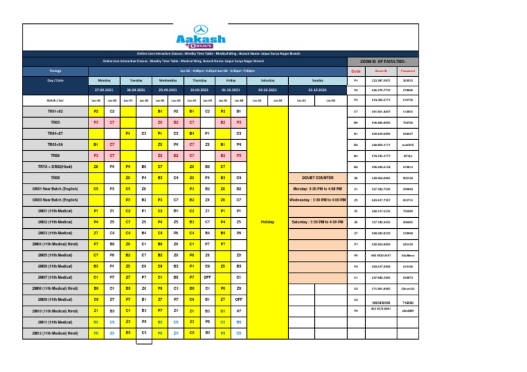 OYM&TYM Time Table - 2021 - 27.09.2021 | PDF