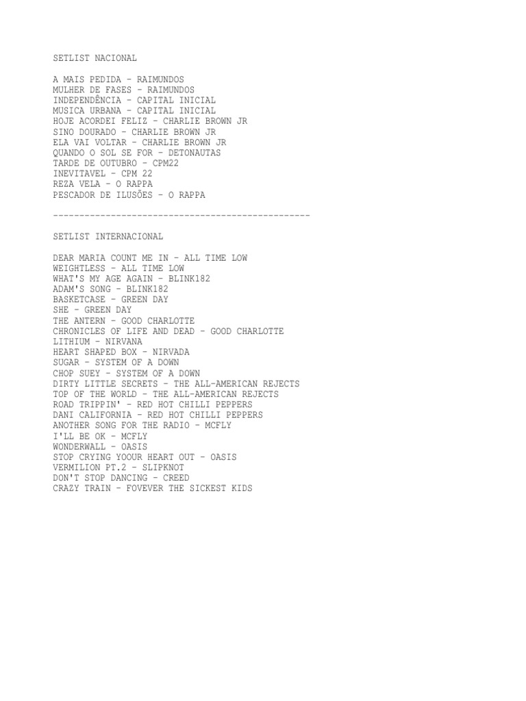 Setlist Completa | PDF | Music Industry | Musicians