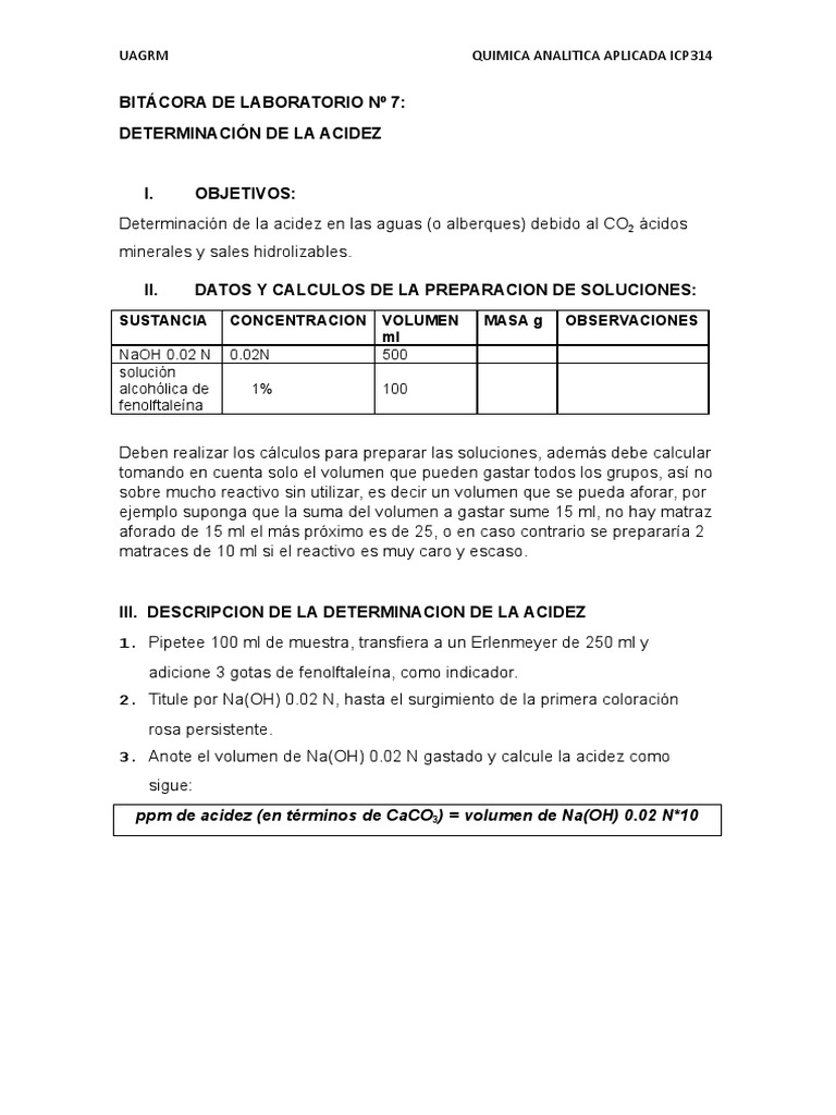 Bitácora de Laboratorio #7 Acidez | PDF | Ph | Átomos