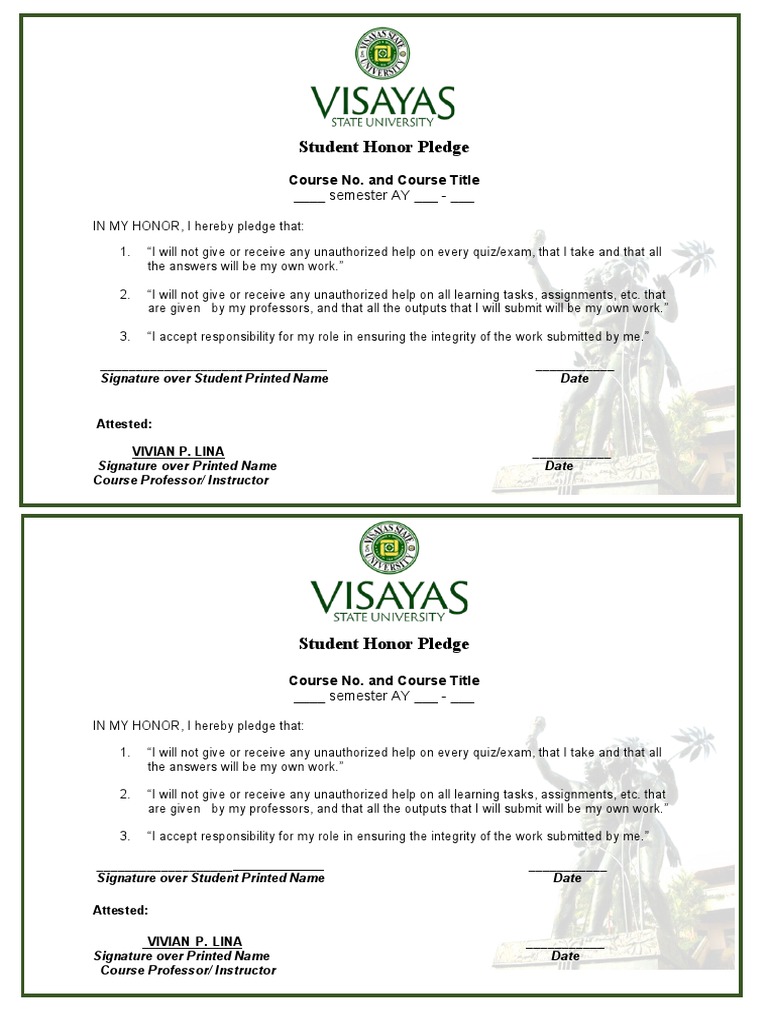 Student Honor Pledge: Course No. and Course Title | PDF | Wellness