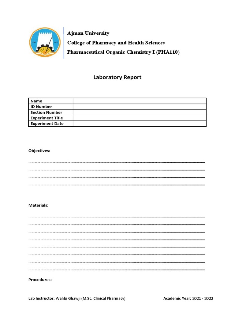 Pharmaceutical Organic Chemistry Lab Report | PDF | Science | Pharmacology