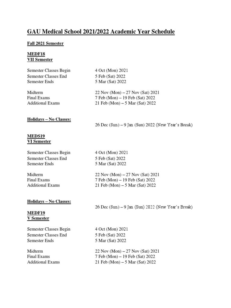 Fall 2021 Medical School Schedule | PDF | Academic Term | Academia