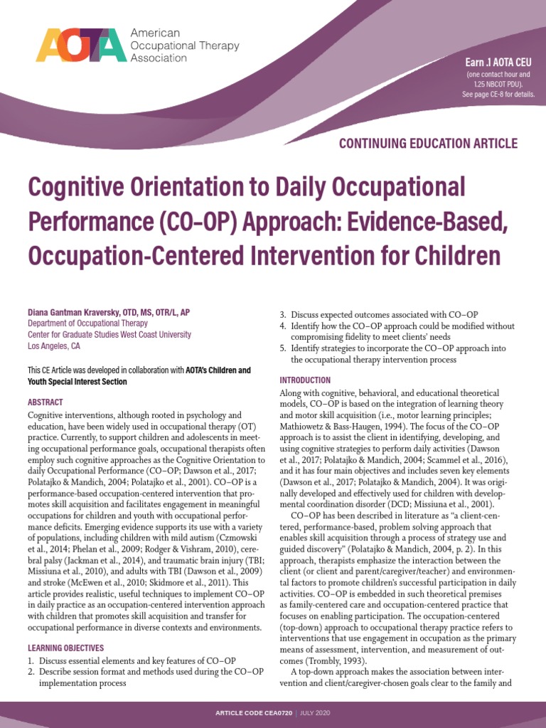 CO OP AOTA - July - 2020 | PDF | Occupational Therapy | Psychotherapy