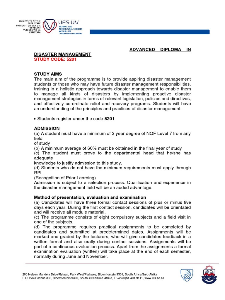 Advanced Diploma in Disaster Management: Study Code: 5201 | PDF | Risk ...