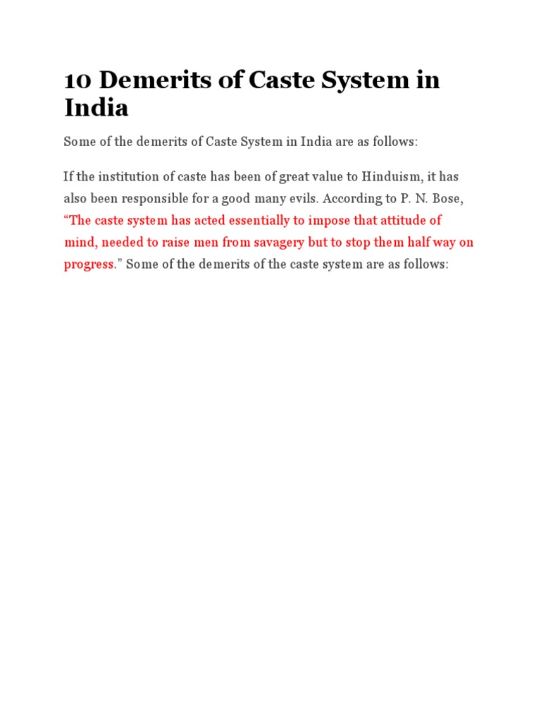 10 Demerits of Caste System in India | PDF | Caste | Modernization Theory