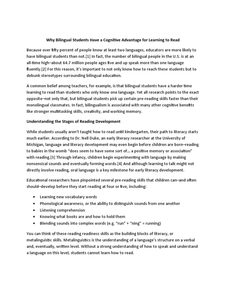 Bilingual Students' Reading Advantages | PDF | Multilingualism | Second ...