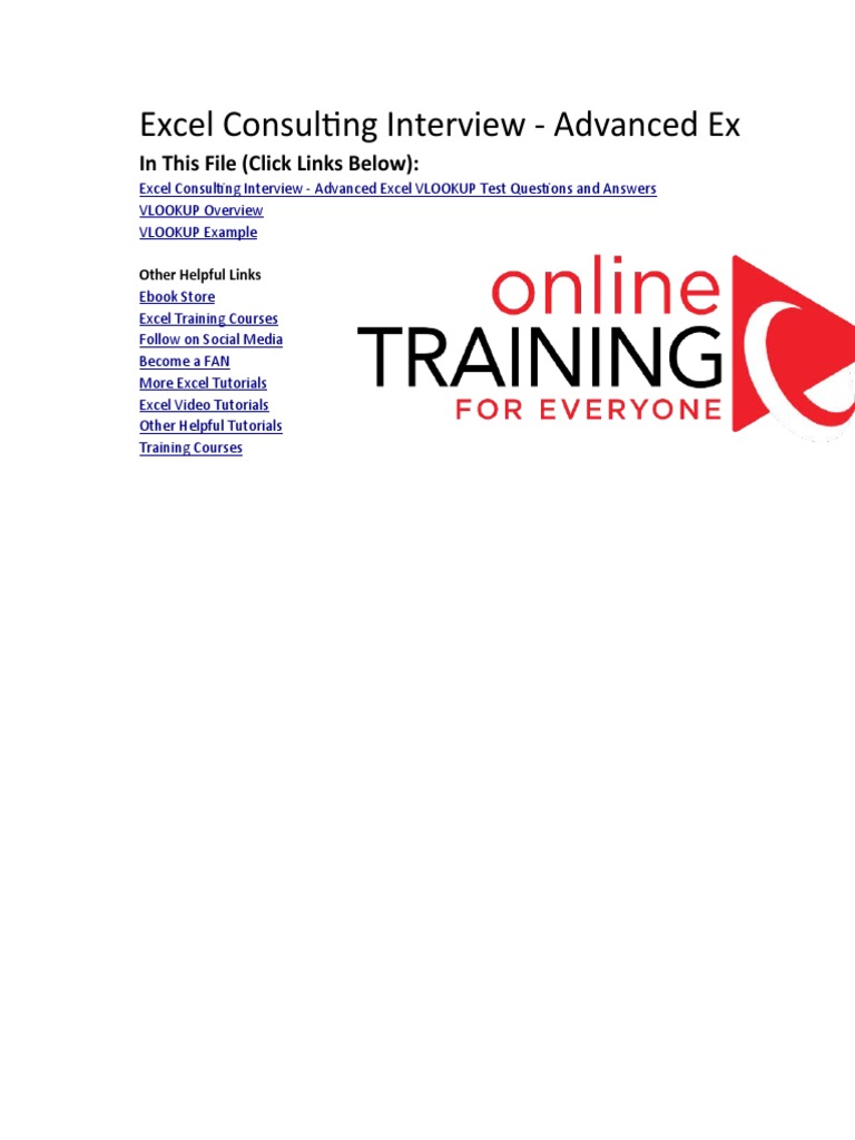 Excel Consulting Interview Advanced Excel Vlookup Test Questions And Answers Pdf Euro