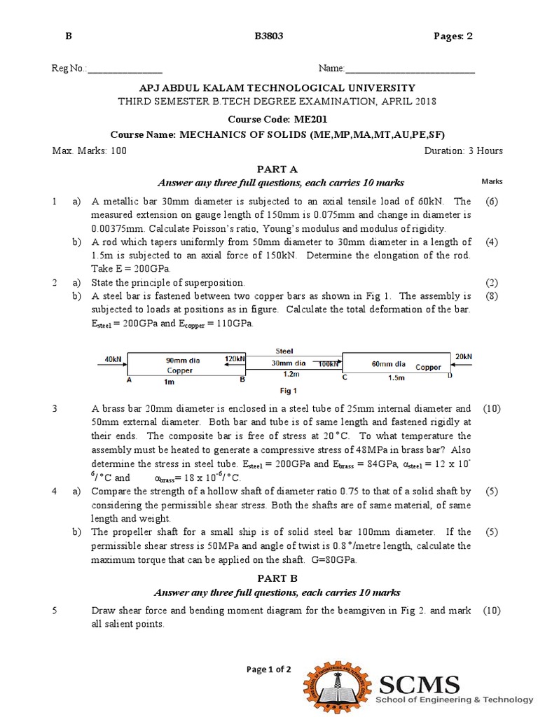 Mechanics of Solids exam questions | PDF | Bending | Beam (Structure)