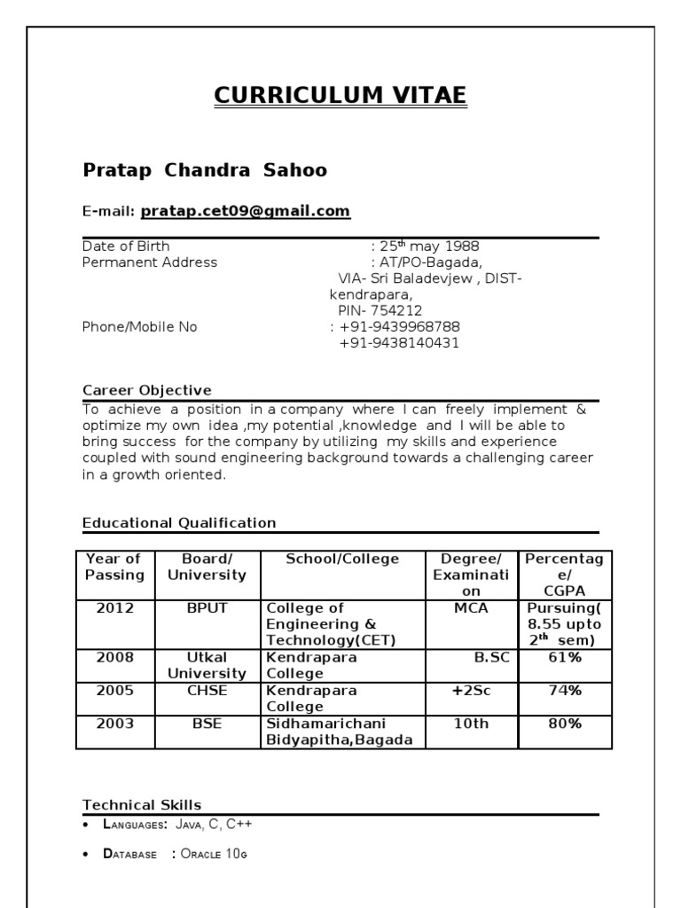 Curriculum Vitae: Pratap Chandra Sahoo | PDF | Computing | Software