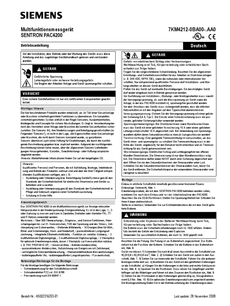 Sentron Pac4200 Operating Instructions 01 | PDF