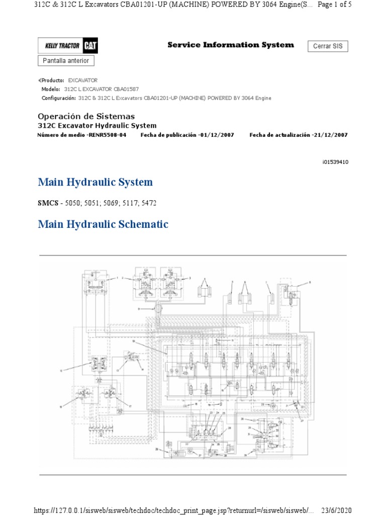 312C EXCAVADORA CAT Operación de Sistemas Main Hydraulic System | PDF ...