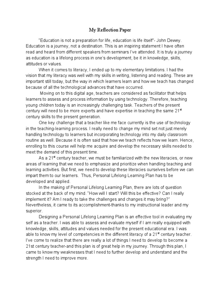 My Reflection Paper 1 | PDF | Literacy | Learning