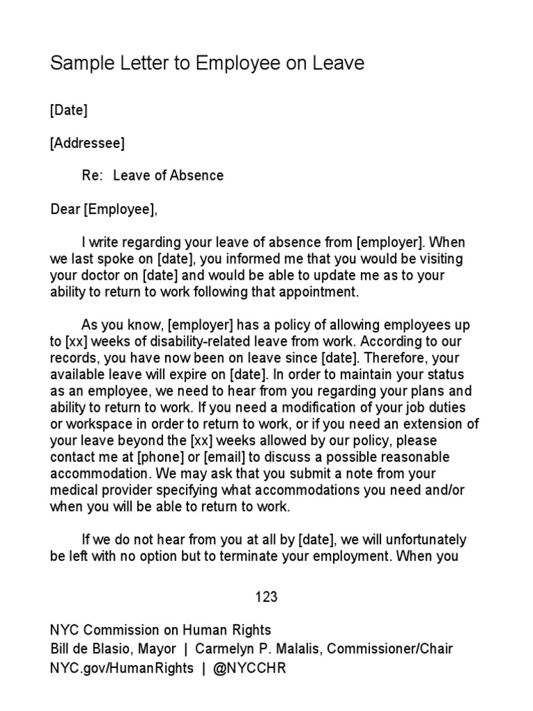 Sample Letter To Employee On Leave | PDF