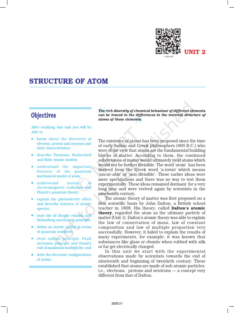 Structure of Atom: Unit 2 | PDF | Electromagnetic Radiation | Atomic ...