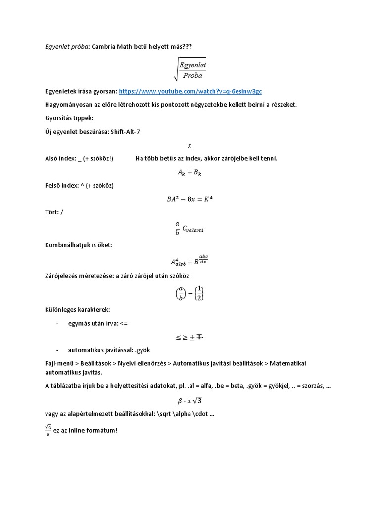 Word 2016 - Egyenlet Gyorsítás | PDF